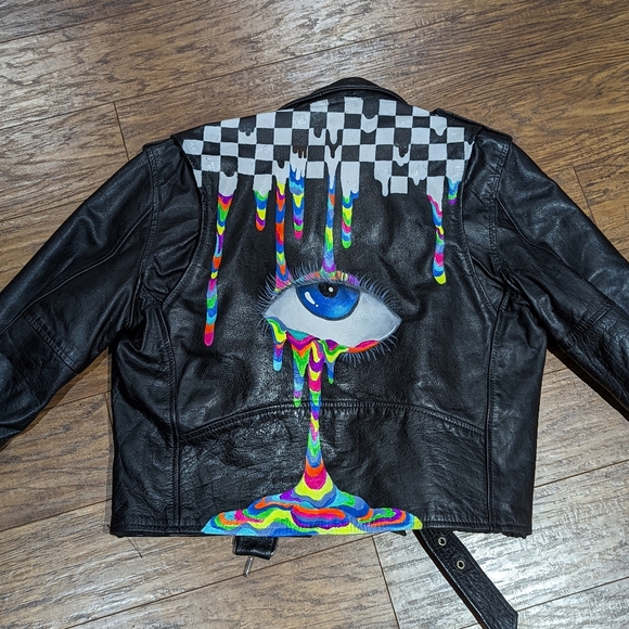 Izinfinite | Jackets & Coats | Psychedelic Leather Jacket | Poshmark